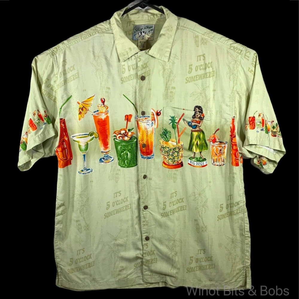 Big Dogs Hawaiian Hula Girl Cocktails L Shirt - Gem